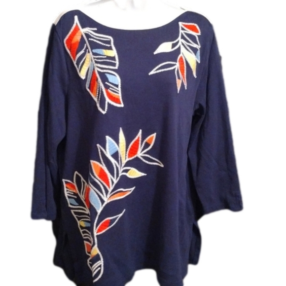 Rafaella | Tops | Rafaela Blouse With Multi Colored Embroidered Leaves ...